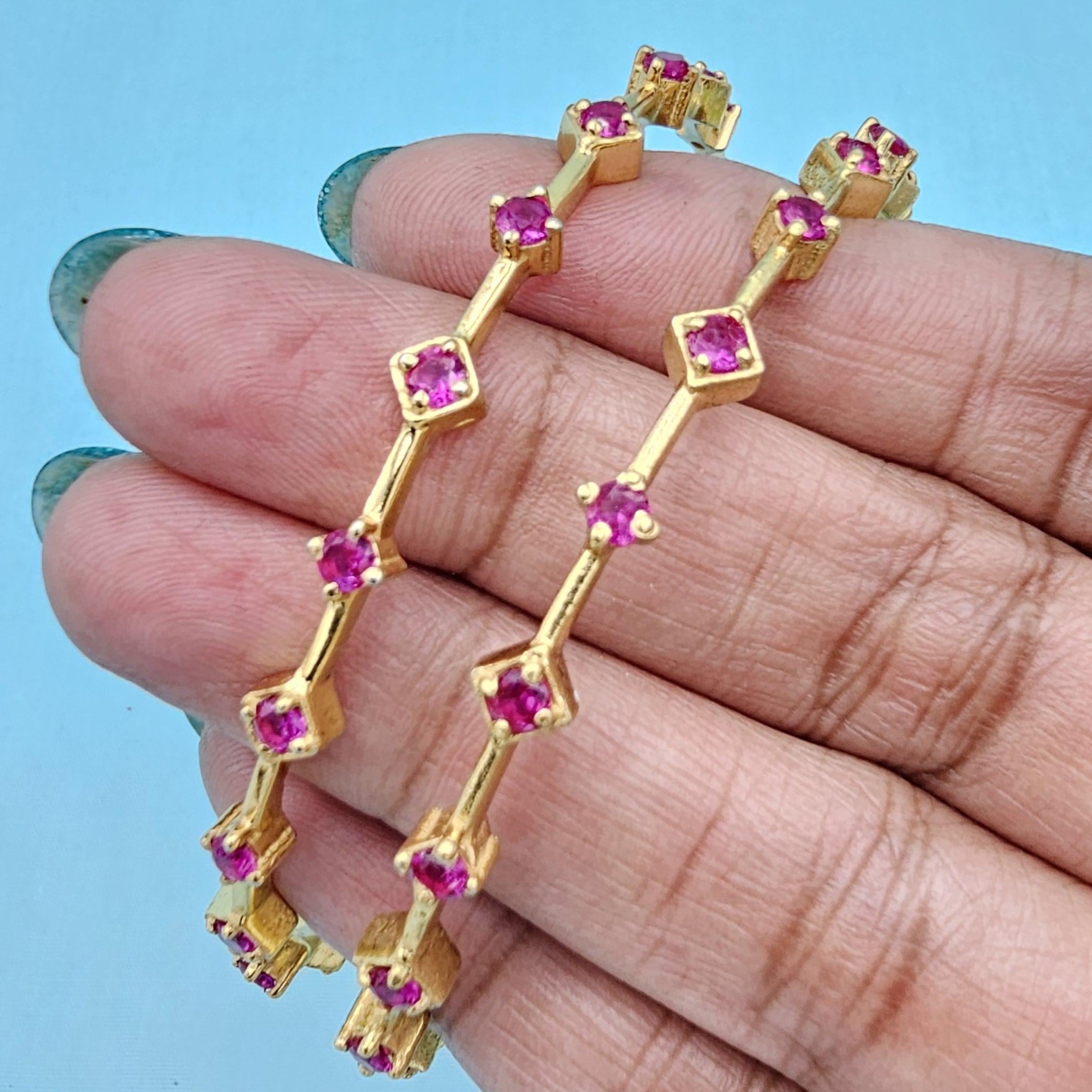 92.5 Silver Ruby bangles, Pink stones bangles, Traditional Bangles, We ...